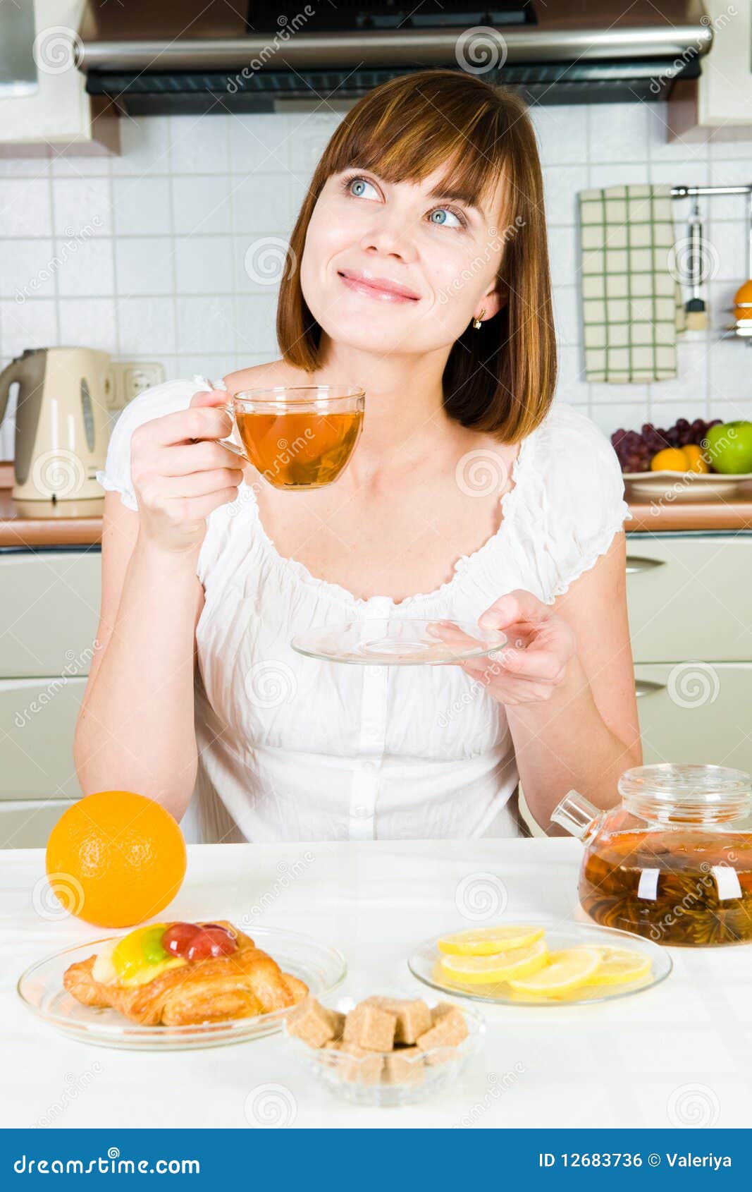 Young happy woman with tea stock photo. Image of cheerful - 12683736