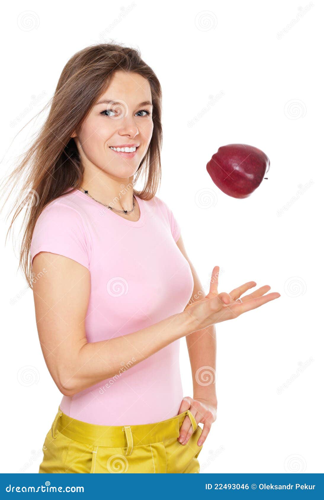 Young Happy Woman Throwing Apple Stock Photo - Image of healthy, happy ...