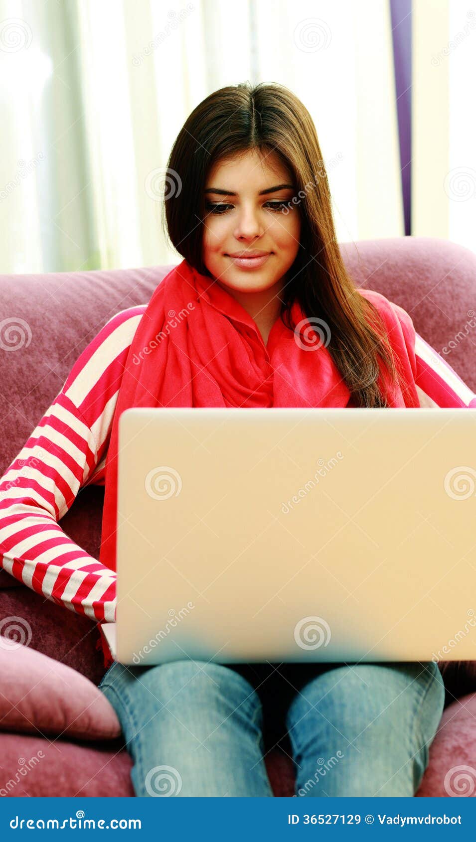 Young Happy Woman Using Laptop Stock Image - Image of caucasian ...