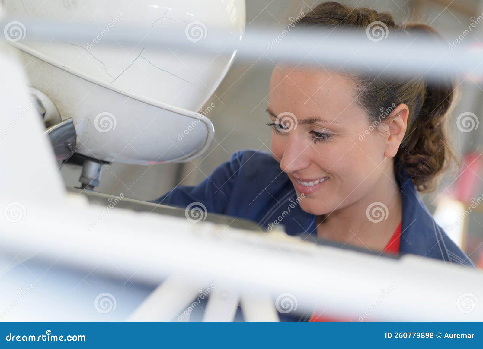 Young Happy Woman Worker Checking Robotic Line Stock Photo - Image of ...