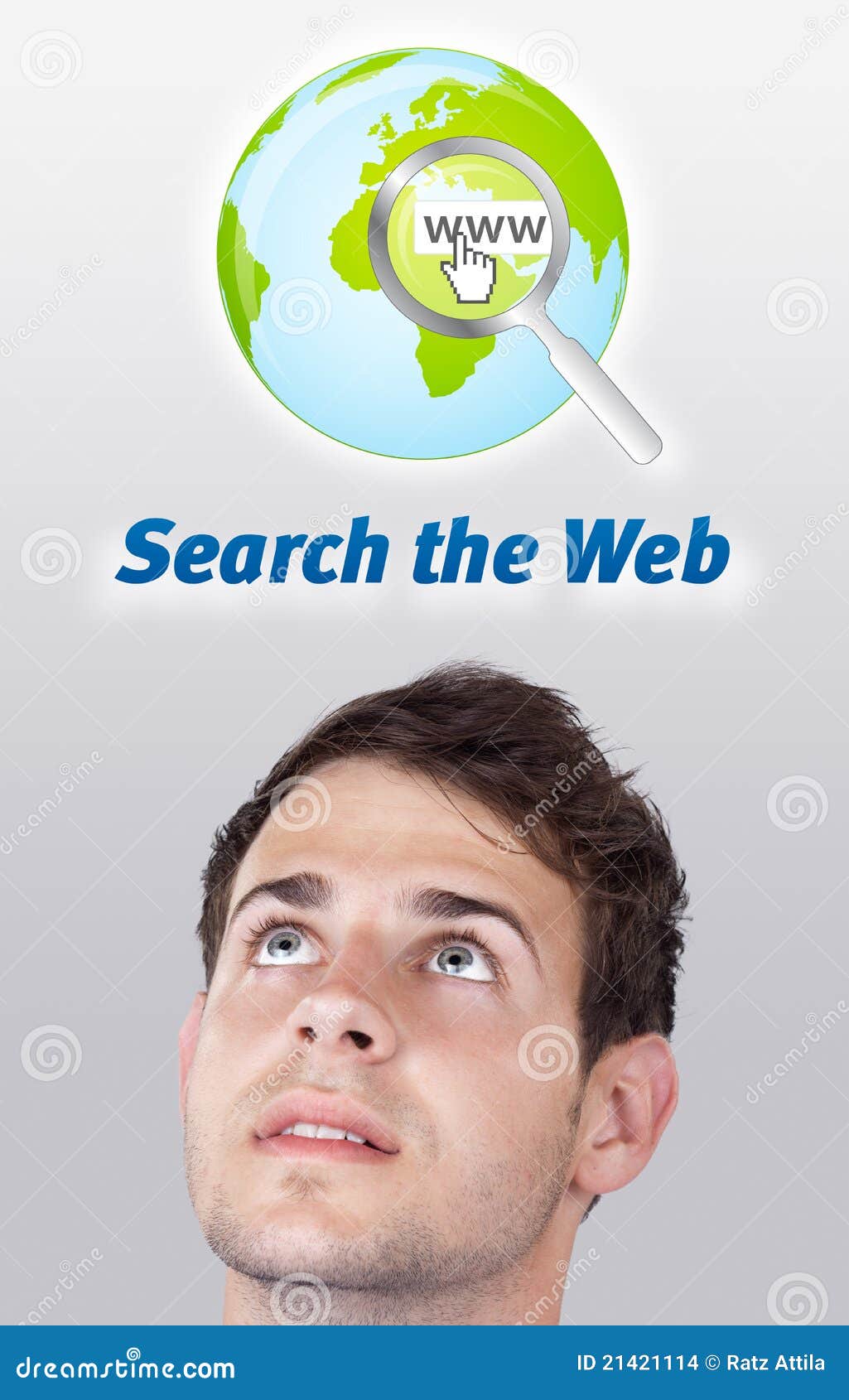 Young Head Looking at Internet Type of Icons Stock Photo - Image of ...