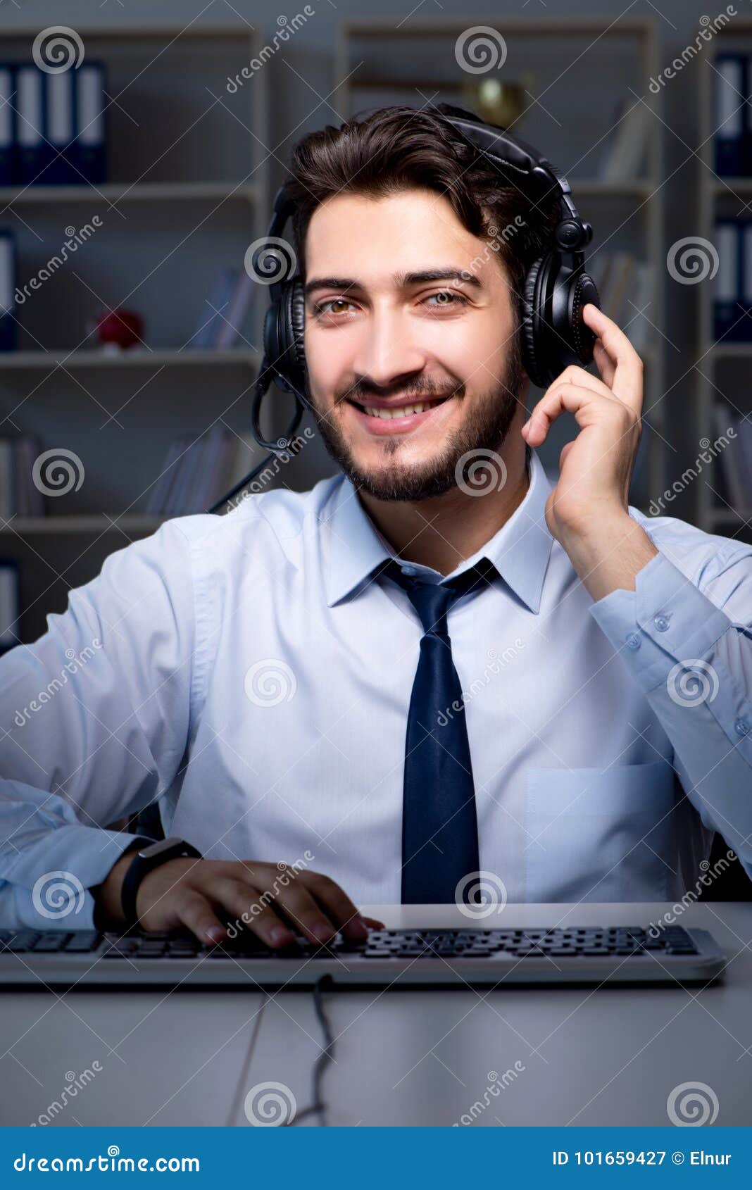 Young Help Desk Operator at Night Stock Image - Image of operator, call ...