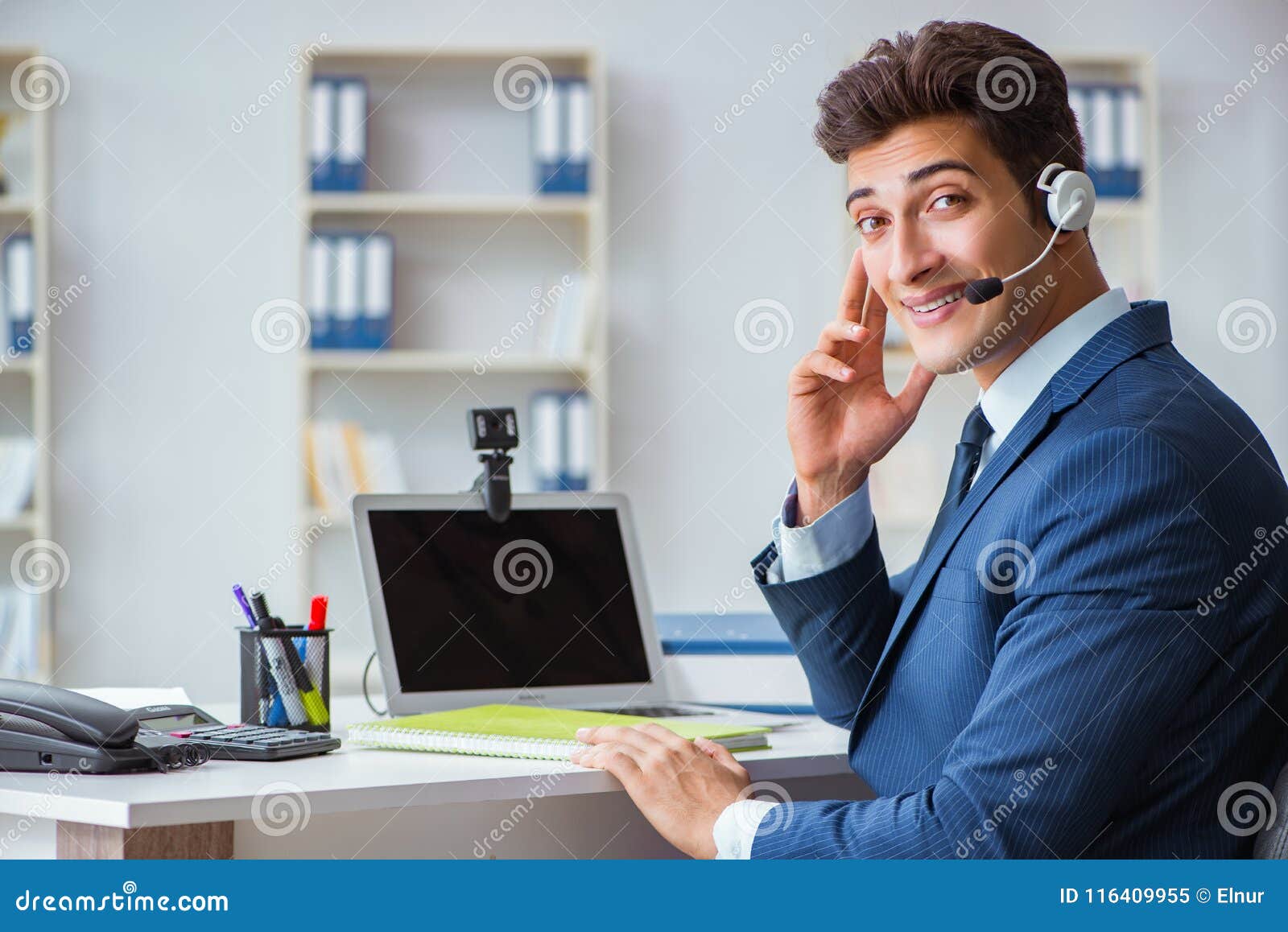 The Young Help Desk Operator Working in Office Stock Image - Image of ...