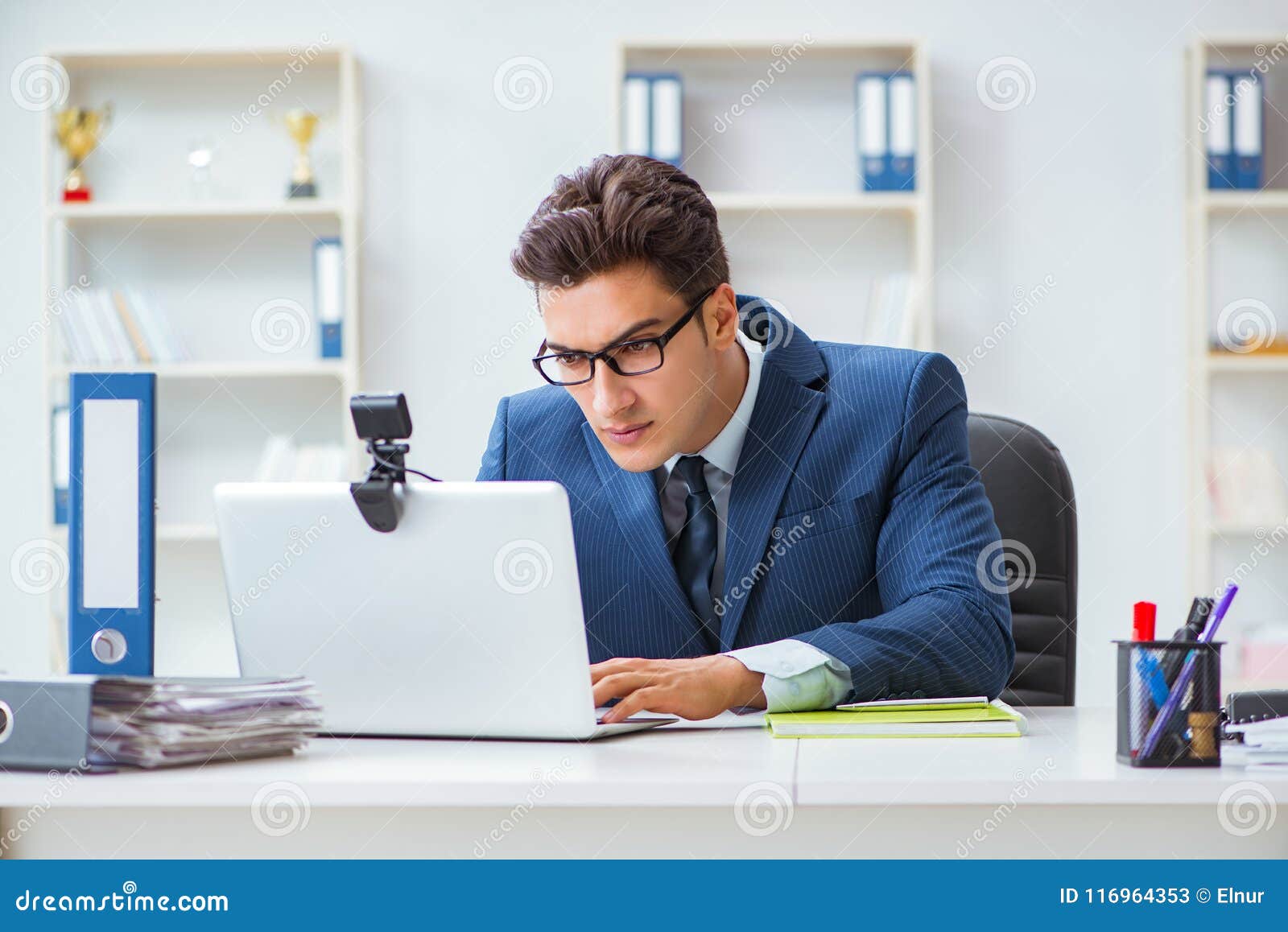 The Young Help Desk Operator Working in Office Stock Image - Image of ...