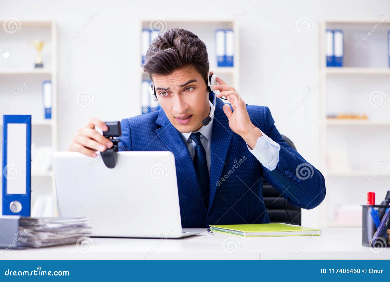 The Young Help Desk Operator Working in Office Stock Photo - Image of ...