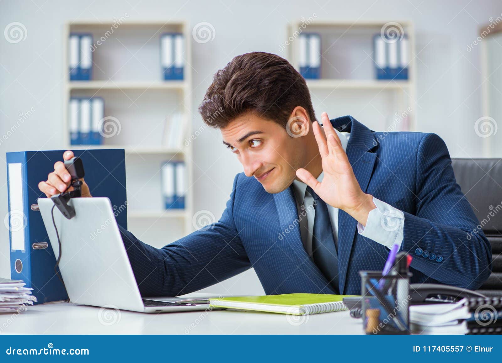 The Young Help Desk Operator Working in Office Stock Image - Image of ...