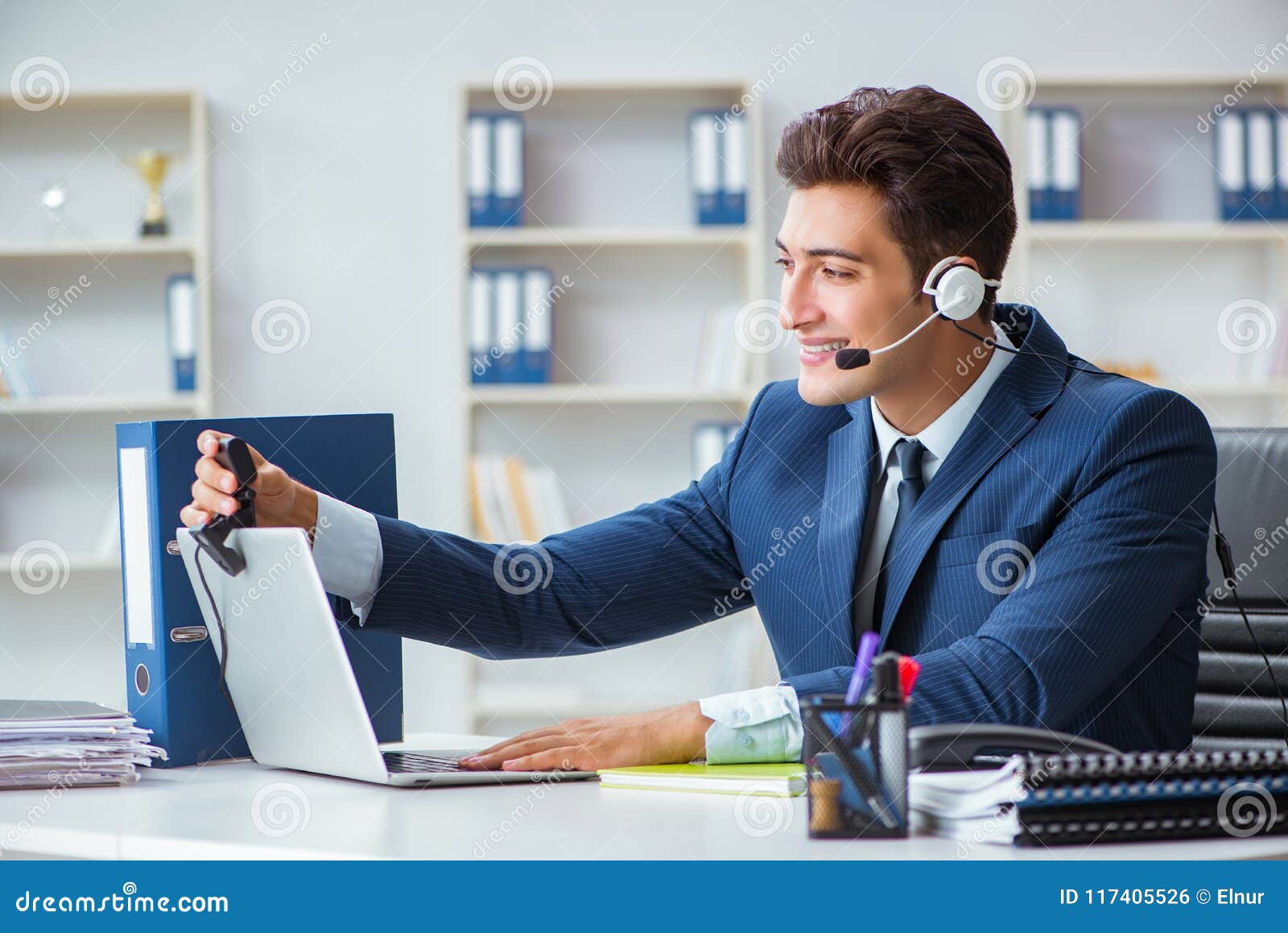 The Young Help Desk Operator Working in Office Stock Photo - Image of ...