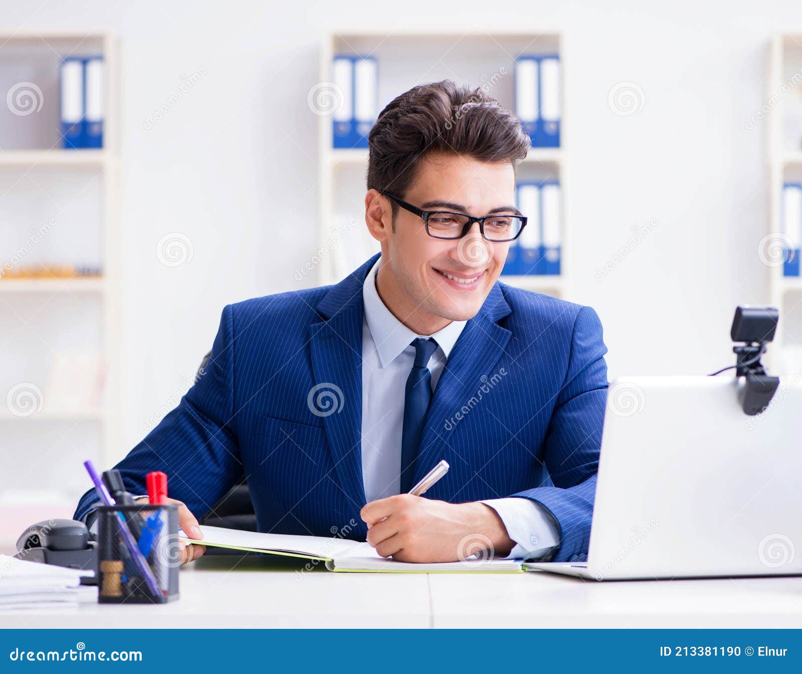 Young Help Desk Operator Working in Office Stock Photo - Image of ...
