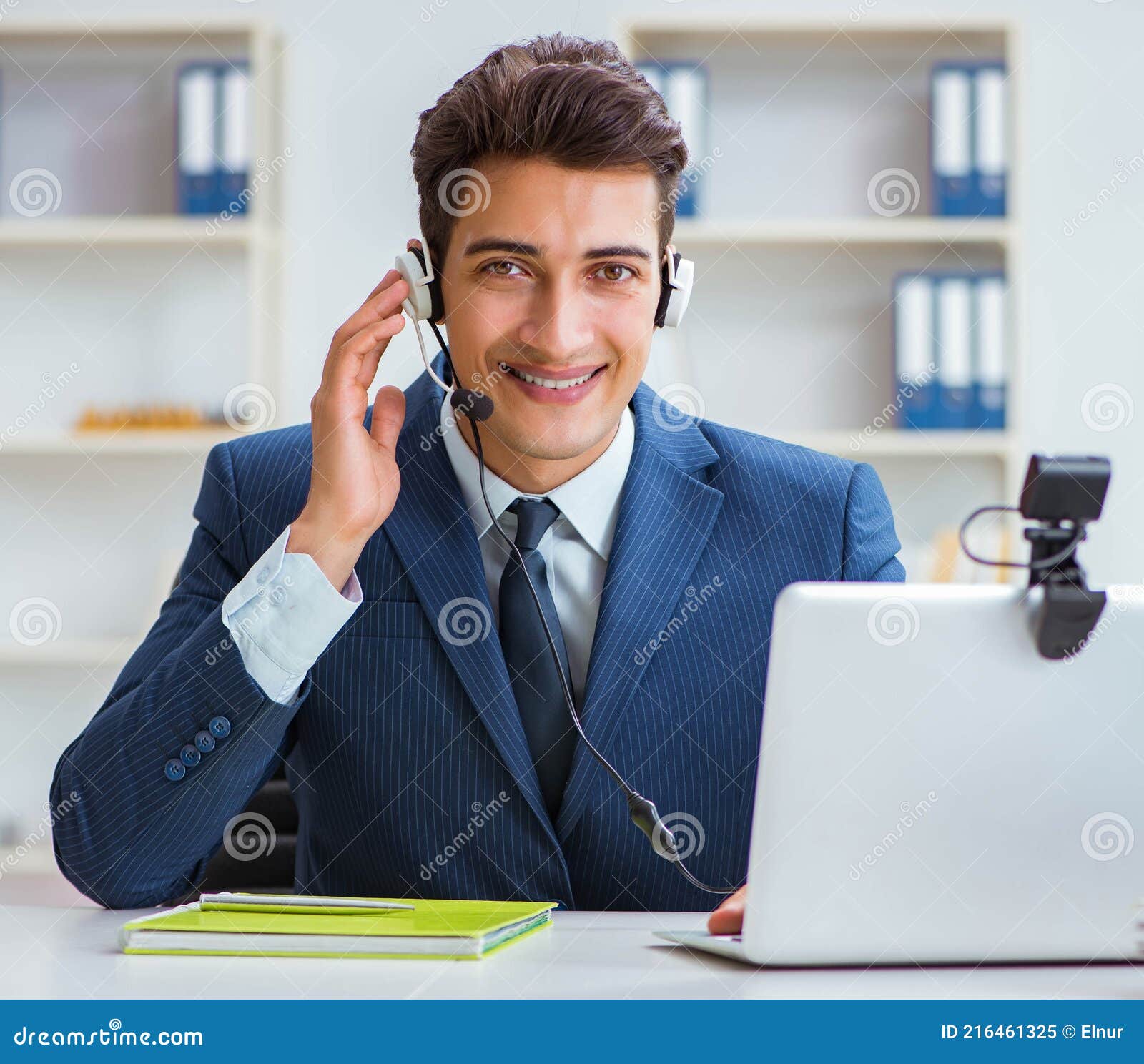 Young Help Desk Operator Working in Office Stock Image - Image of audio ...