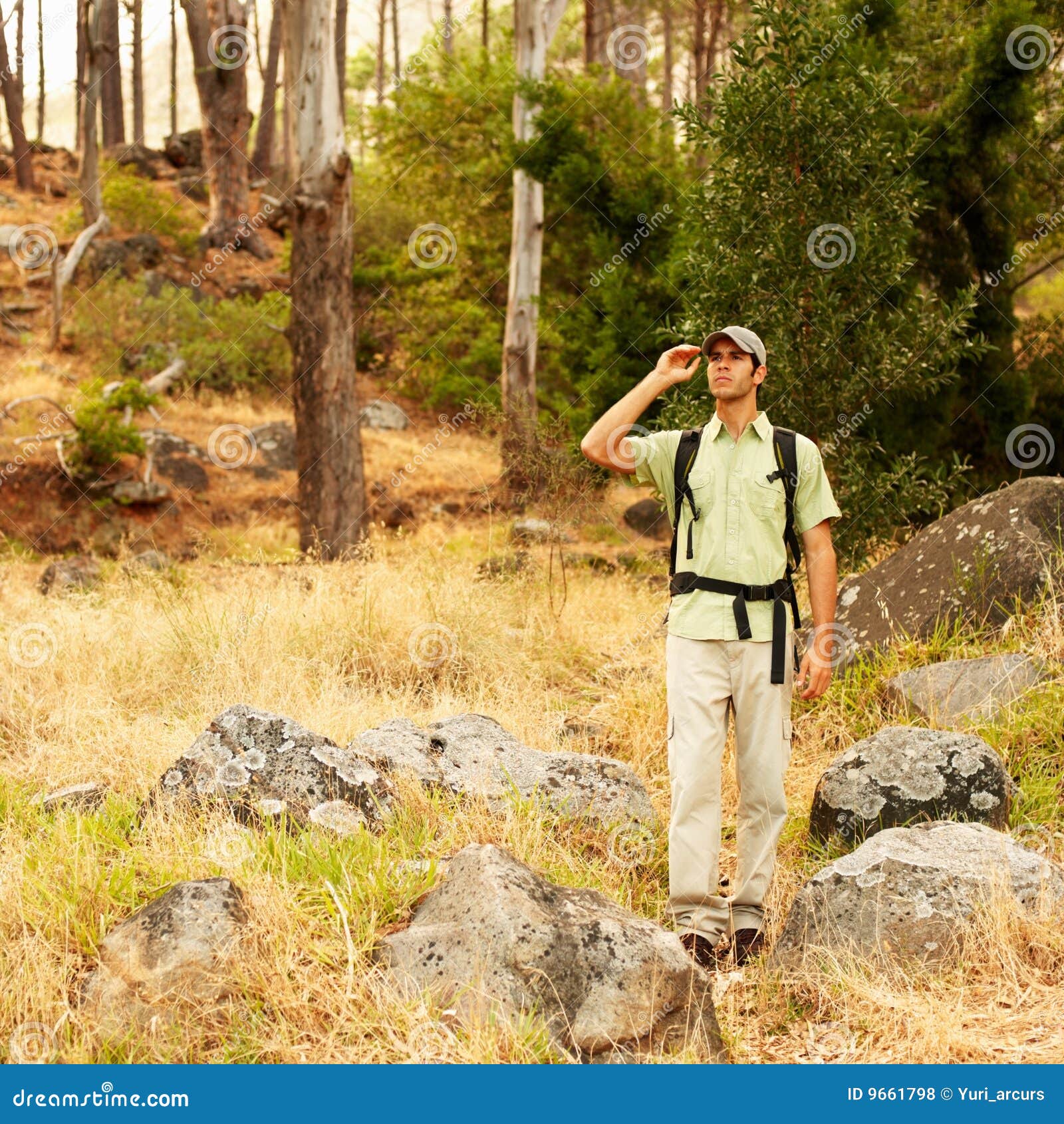 Young Hiker Looking Lost Out in the Forest Stock Photo - Image of ...
