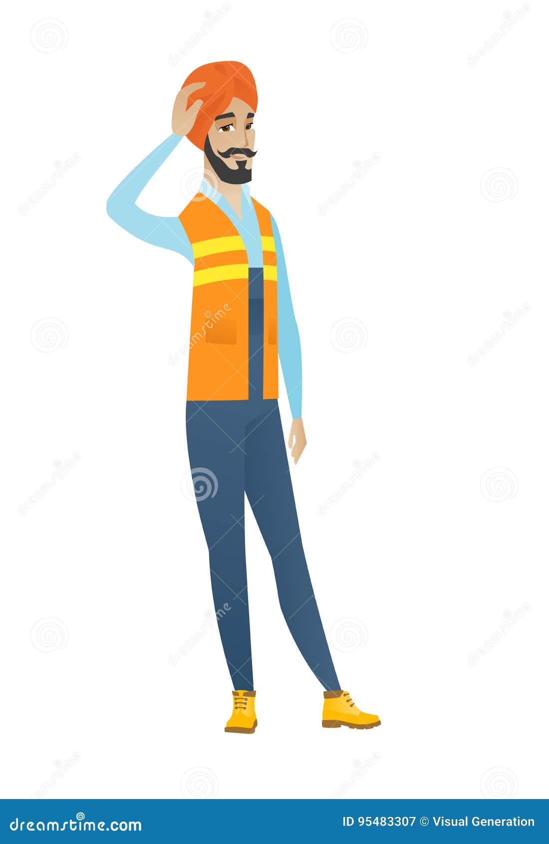 Young Hindu Builder Scratching Head. Stock Vector - Illustration of ...