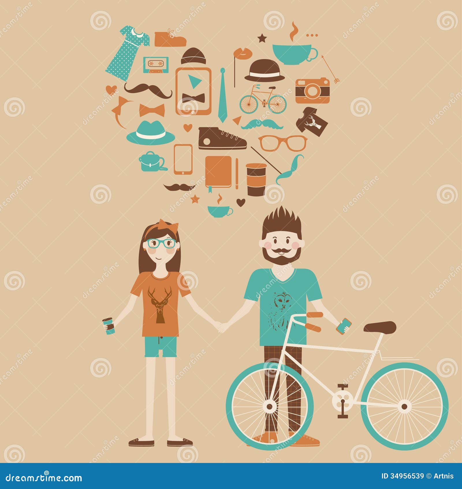 Young Hipster Couple in Love. Stock Vector - Illustration of design ...