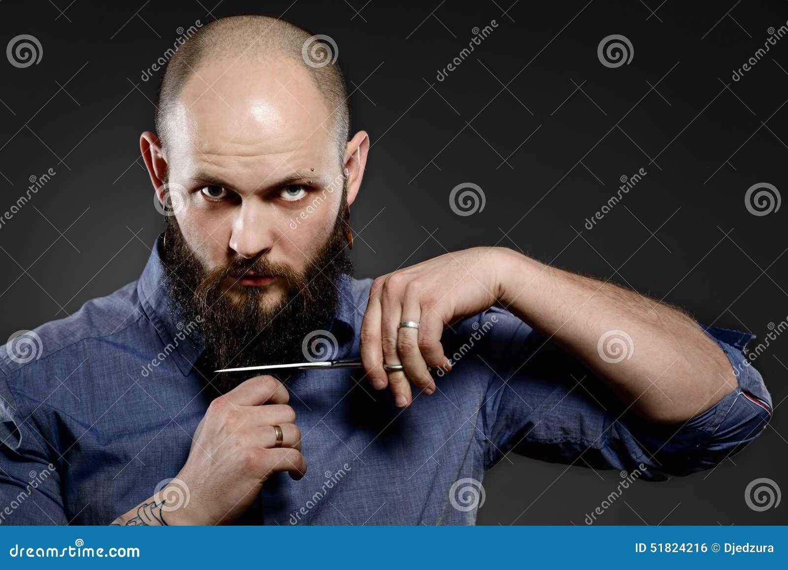 Man Hipster Cutting Beard. Barber Scissors And Straight Razor, Barber ... Man Hipster Cutting Beard. Barber Scissors And Straight Razor, Barber ...