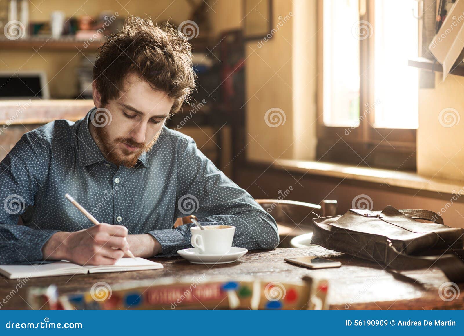 Young Hipster Man Sketching in His Studio Stock Image - Image of pencil ...