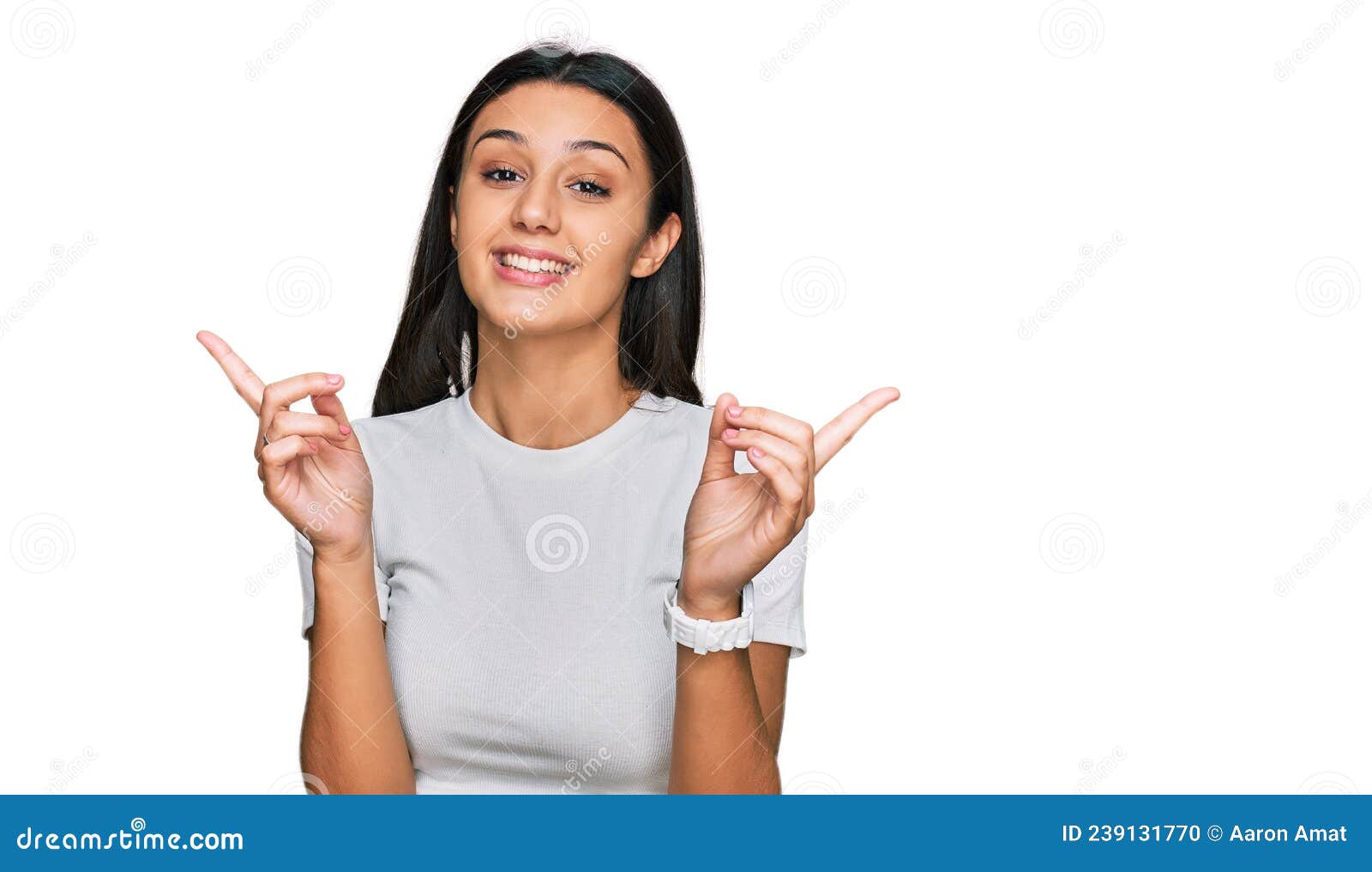 Young Hispanic Girl Wearing Casual White T Shirt Smiling Confident