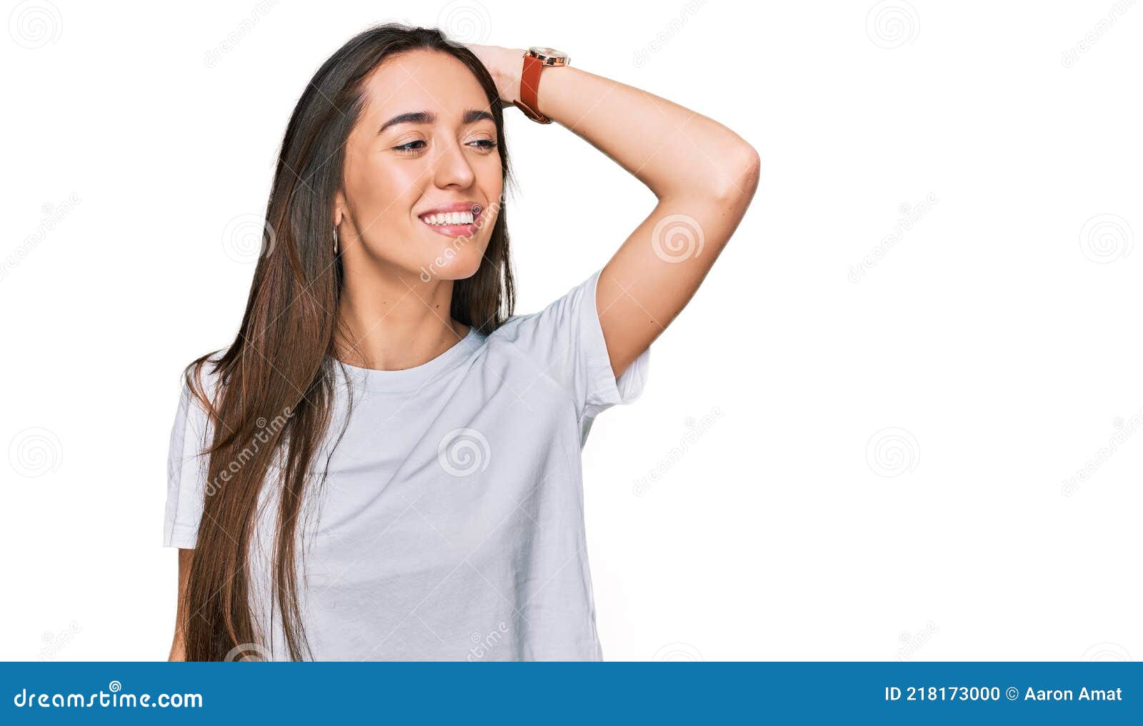 Young Hispanic Girl Wearing Casual White T Shirt Smiling Confident