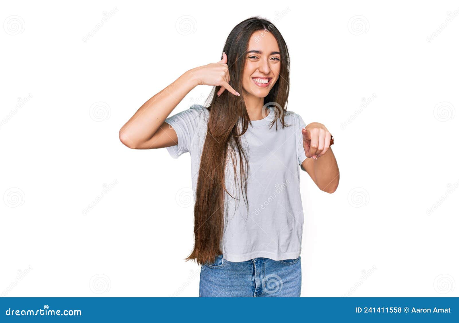 Young Hispanic Girl Wearing Casual White T Shirt Smiling Doing Talking
