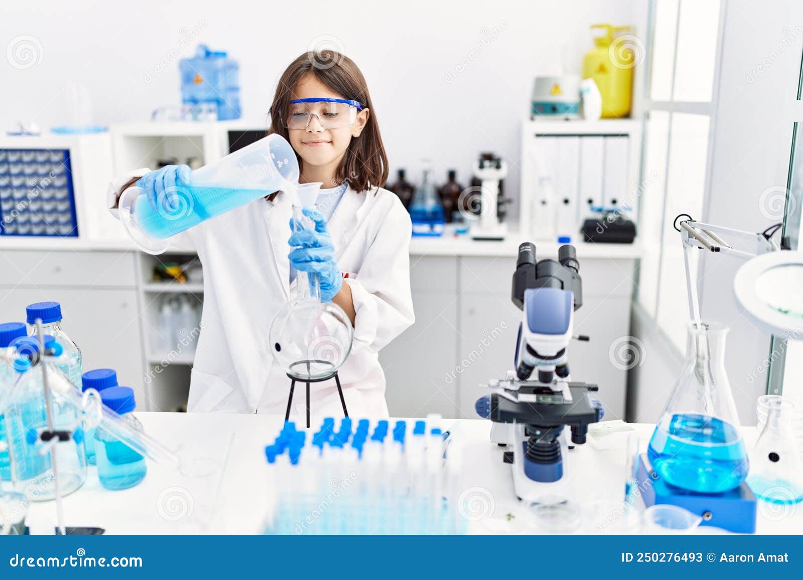 Young Hispanic Girl Working at Laboratory Stock Image - Image of ...
