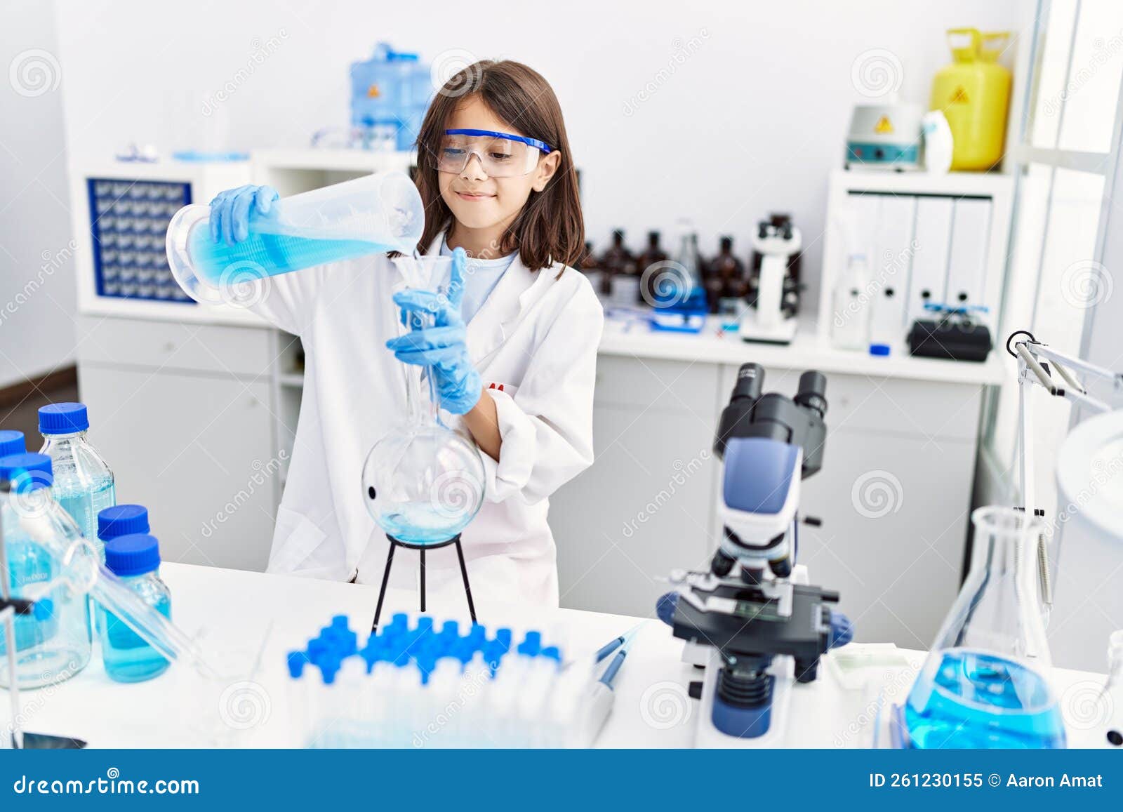 Young Hispanic Girl Working at Laboratory Stock Image - Image of ...