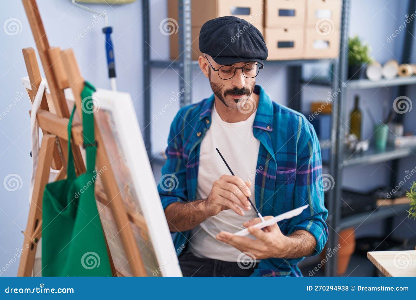 Young Hispanic Man Artist Concentrate Drawing at Art Studio Stock Photo ...