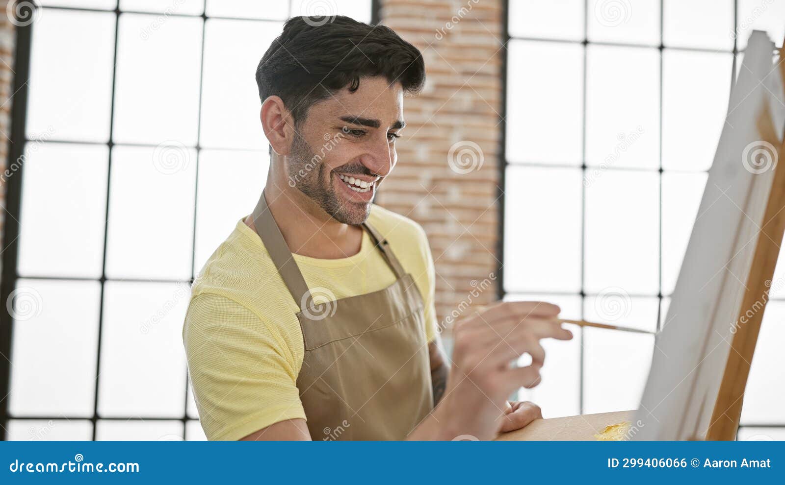 Young Hispanic Man Artist Smiling Confident Drawing at Art Studio Stock ...