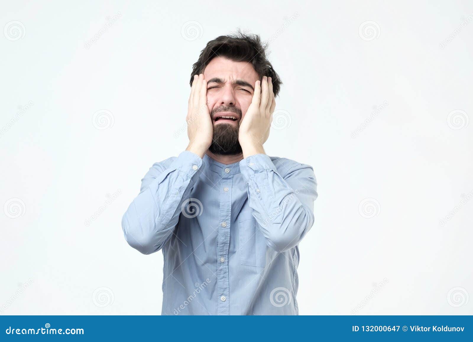Young Hispanic Man with Beard is Crying Stock Image - Image of ...