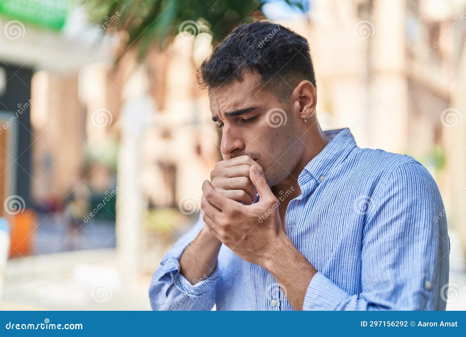 Young Hispanic Man Coughing at Street Stock Photo - Image of cool ...