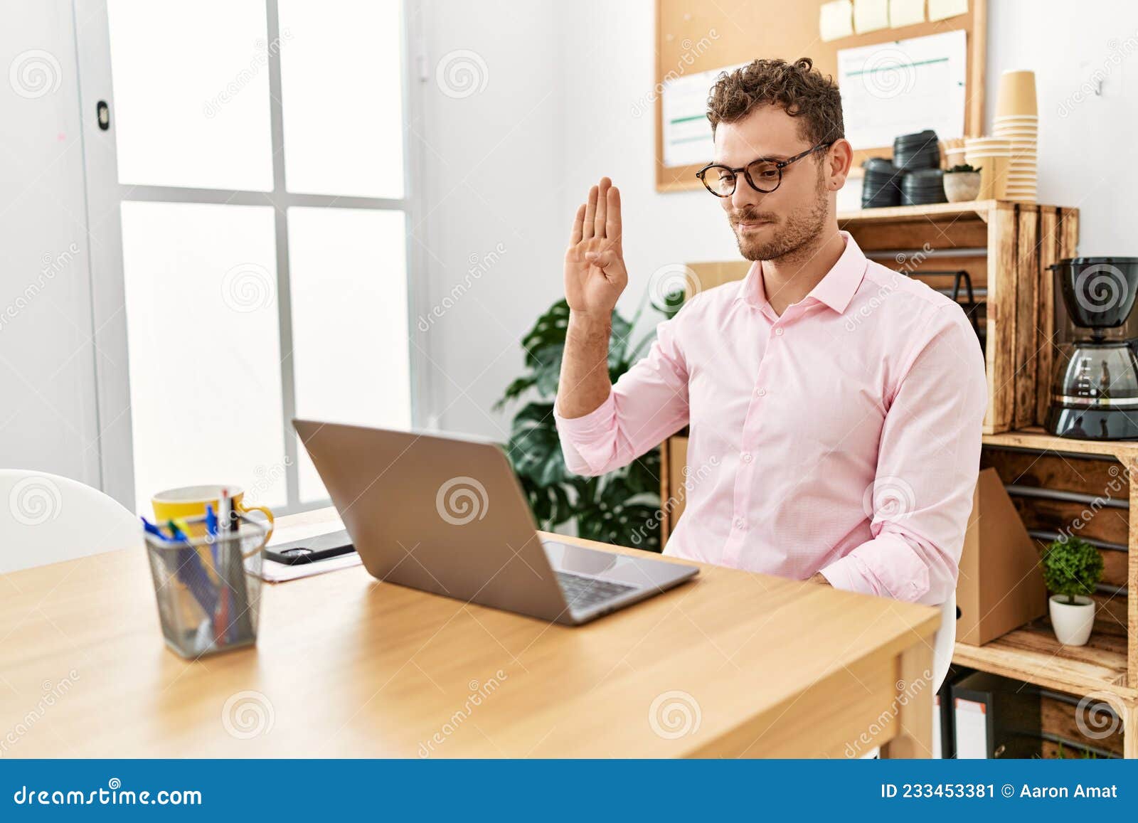 Young Hispanic Man Having Video Call Communicating with Deaf Sign ...