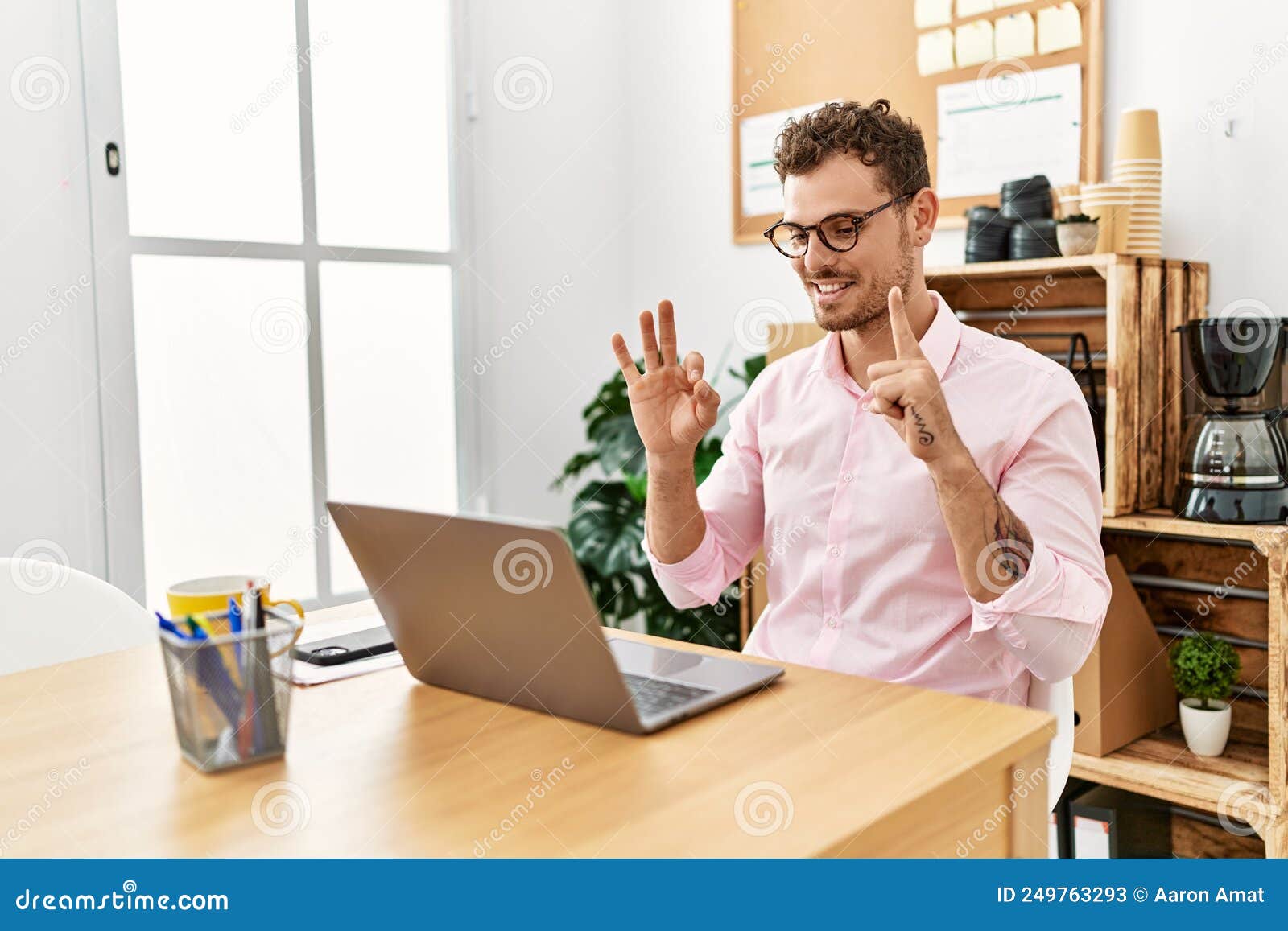 Young Hispanic Man Having Video Call Communicating with Deaf Sign ...