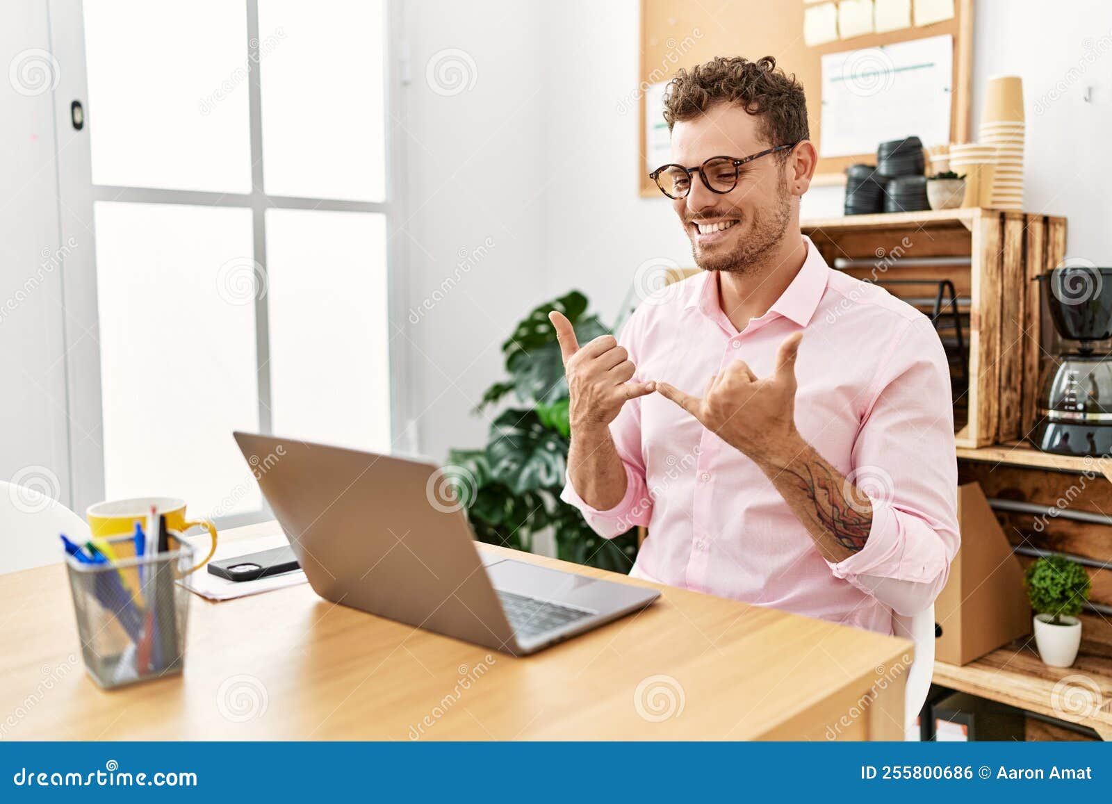 Young Hispanic Man Having Video Call Communicating with Deaf Sign ...