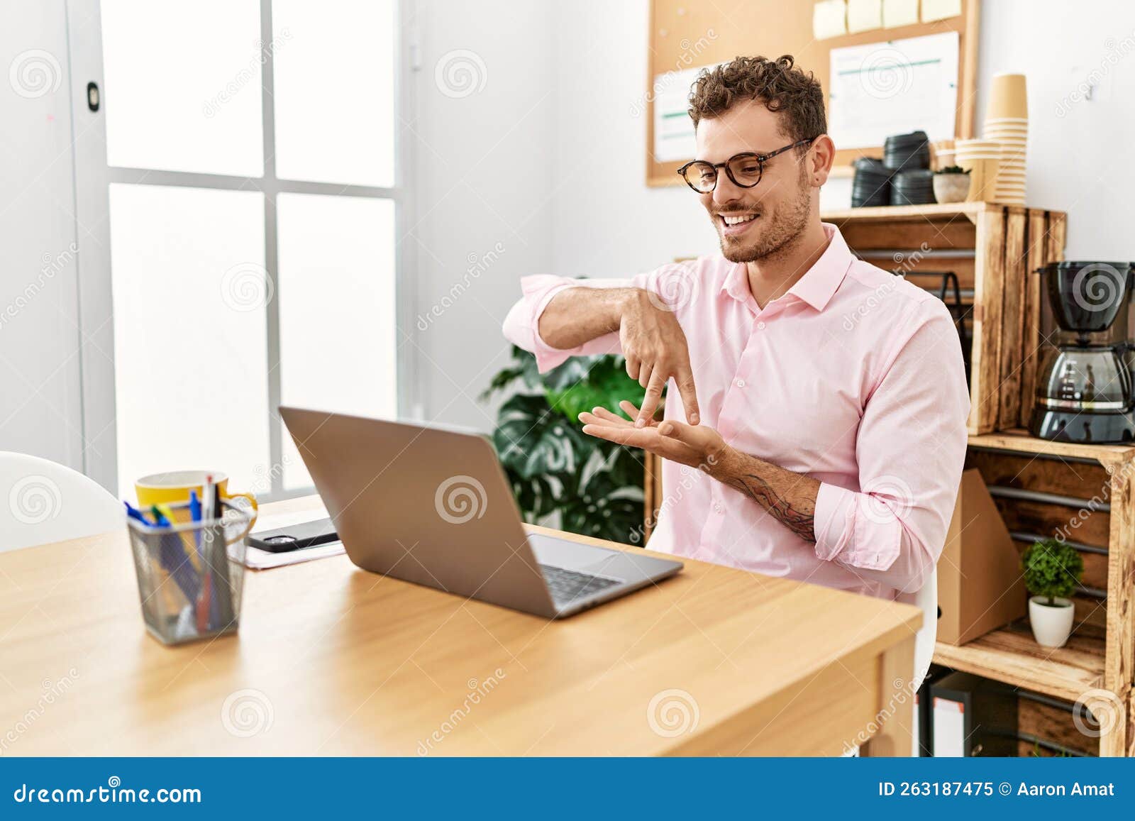 Young Hispanic Man Having Video Call Communicating with Deaf Sign ...