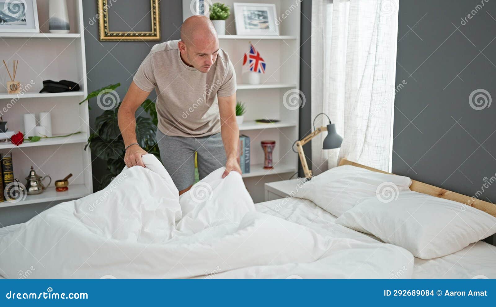 Young Hispanic Man Make Bed at Bedroom Stock Footage - Video of ...