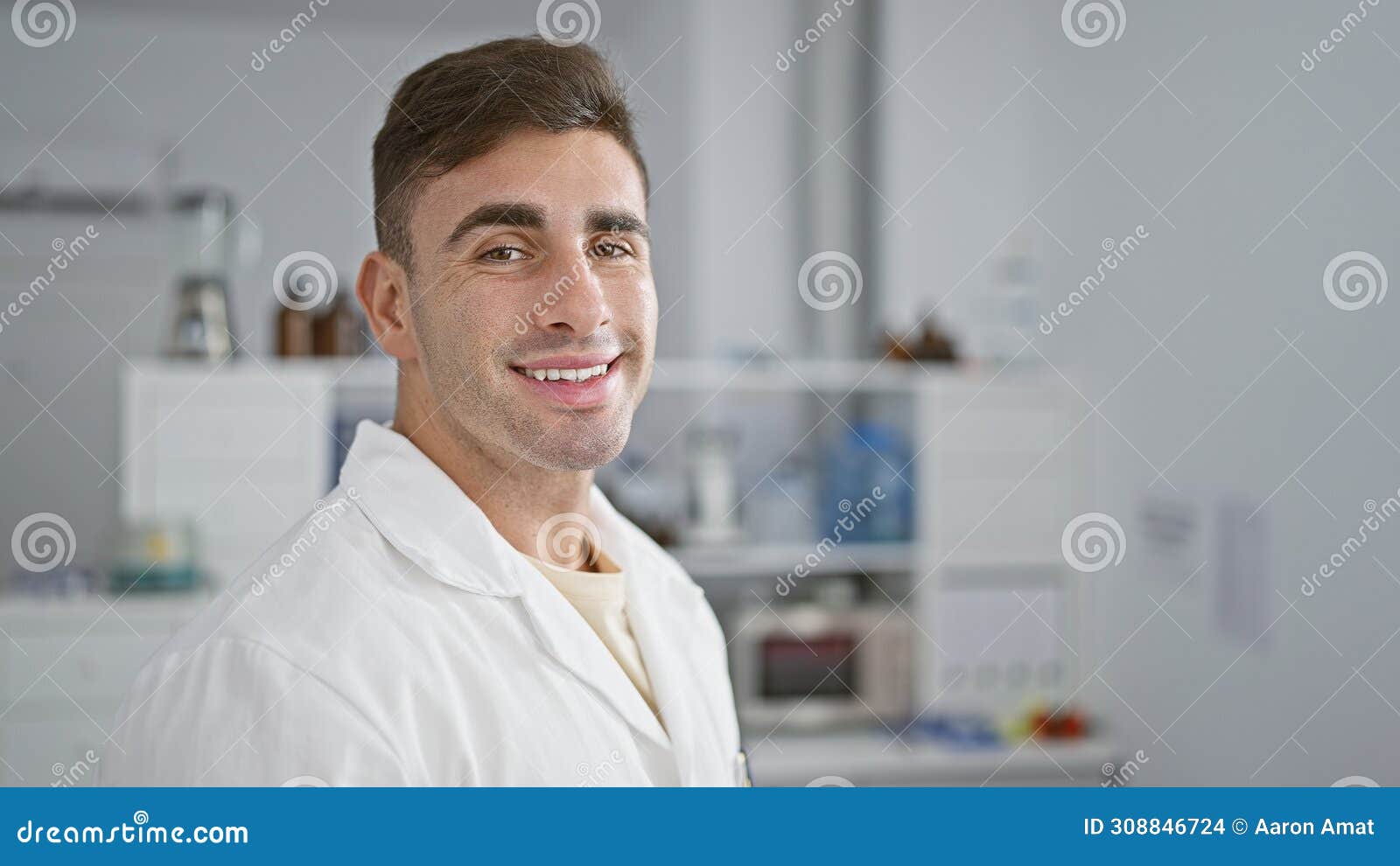 Young Hispanic Man Scientist Smiling Confident Standing at Laboratory ...