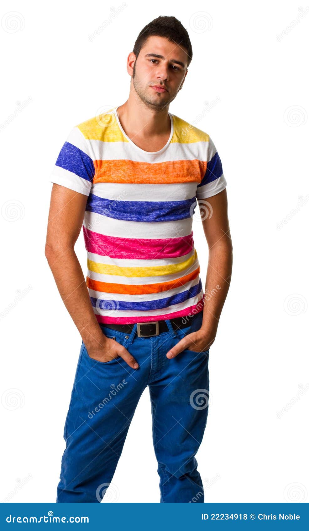 Young Hispanic Man Standing Stock Photo - Image of hands, stripes: 22234918