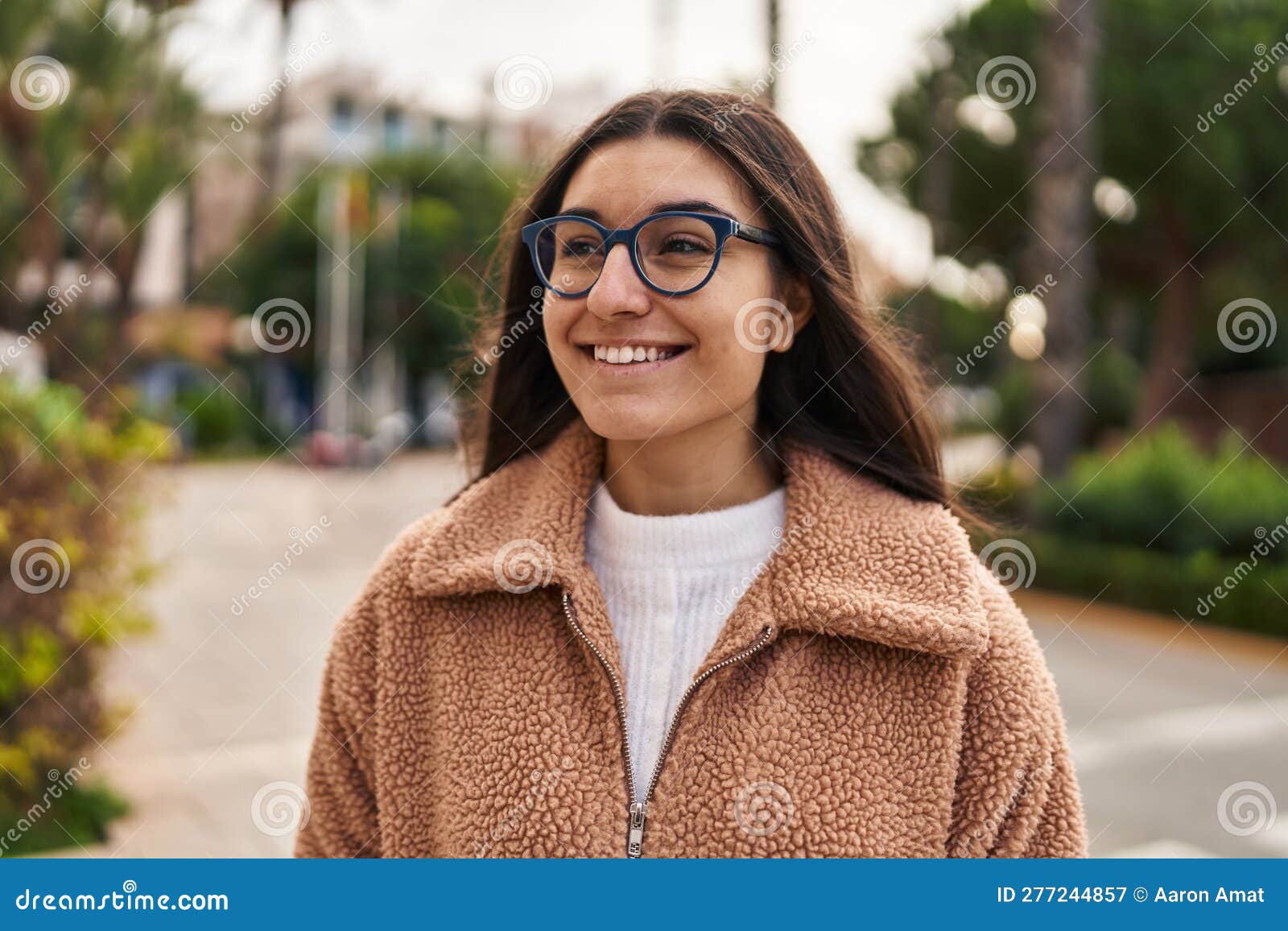 Young Hispanic Woman Smiling Confident Standing at Park Stock Image ...