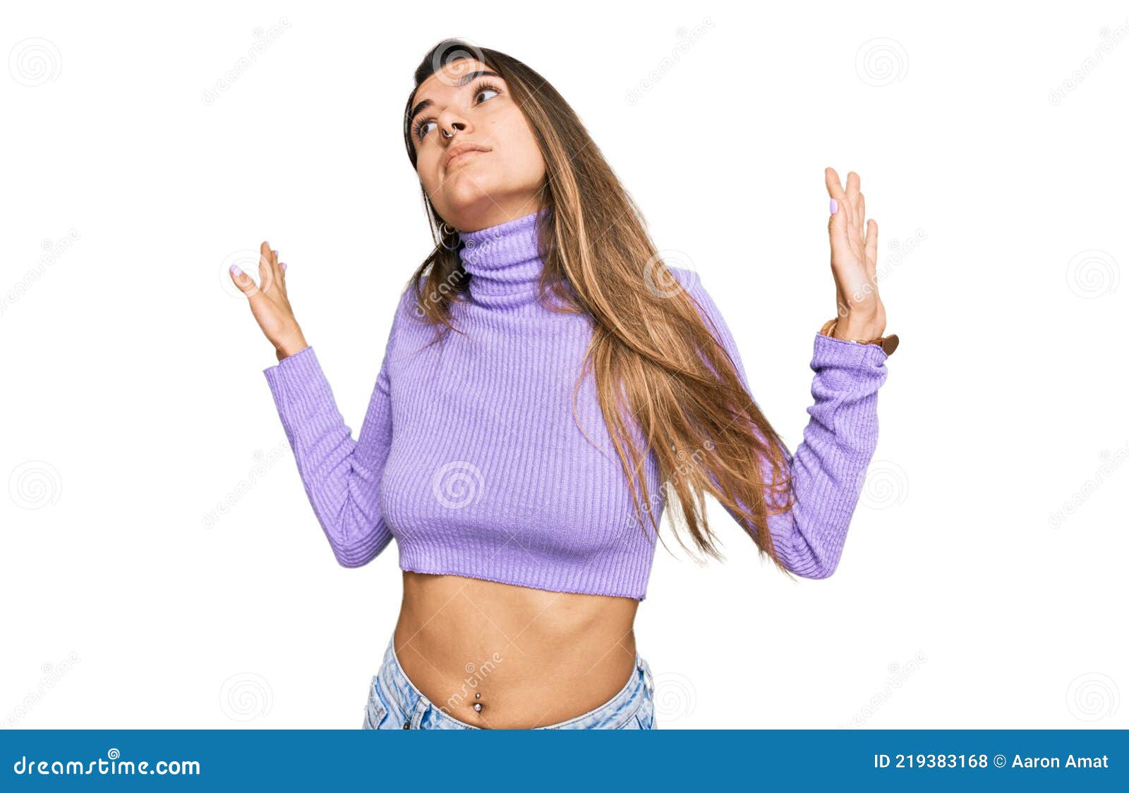 Young Hispanic Woman Wearing Casual Clothes Clueless And Confused