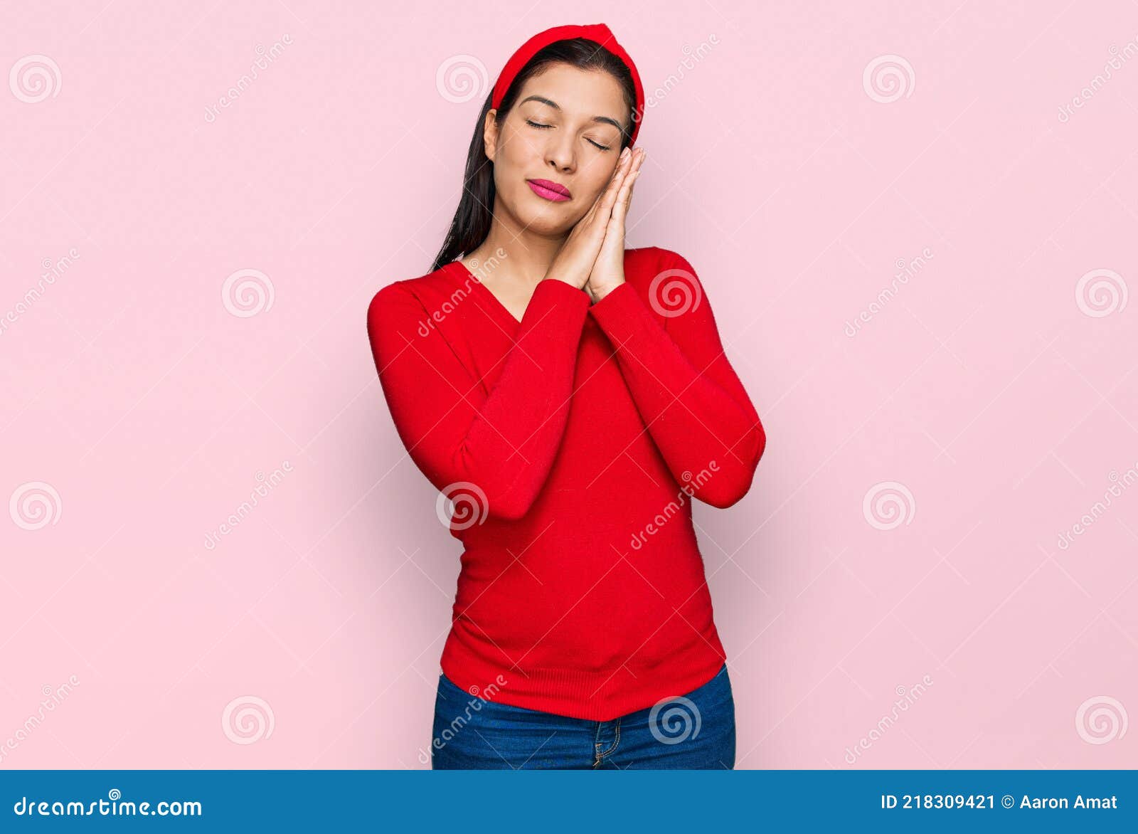 Young Hispanic Woman Wearing Casual Clothes Sleeping Tired Dreaming And