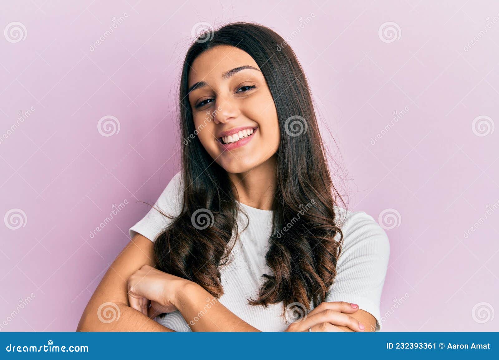 Young Hispanic Woman Wearing Casual White T Shirt Happy Face Smiling