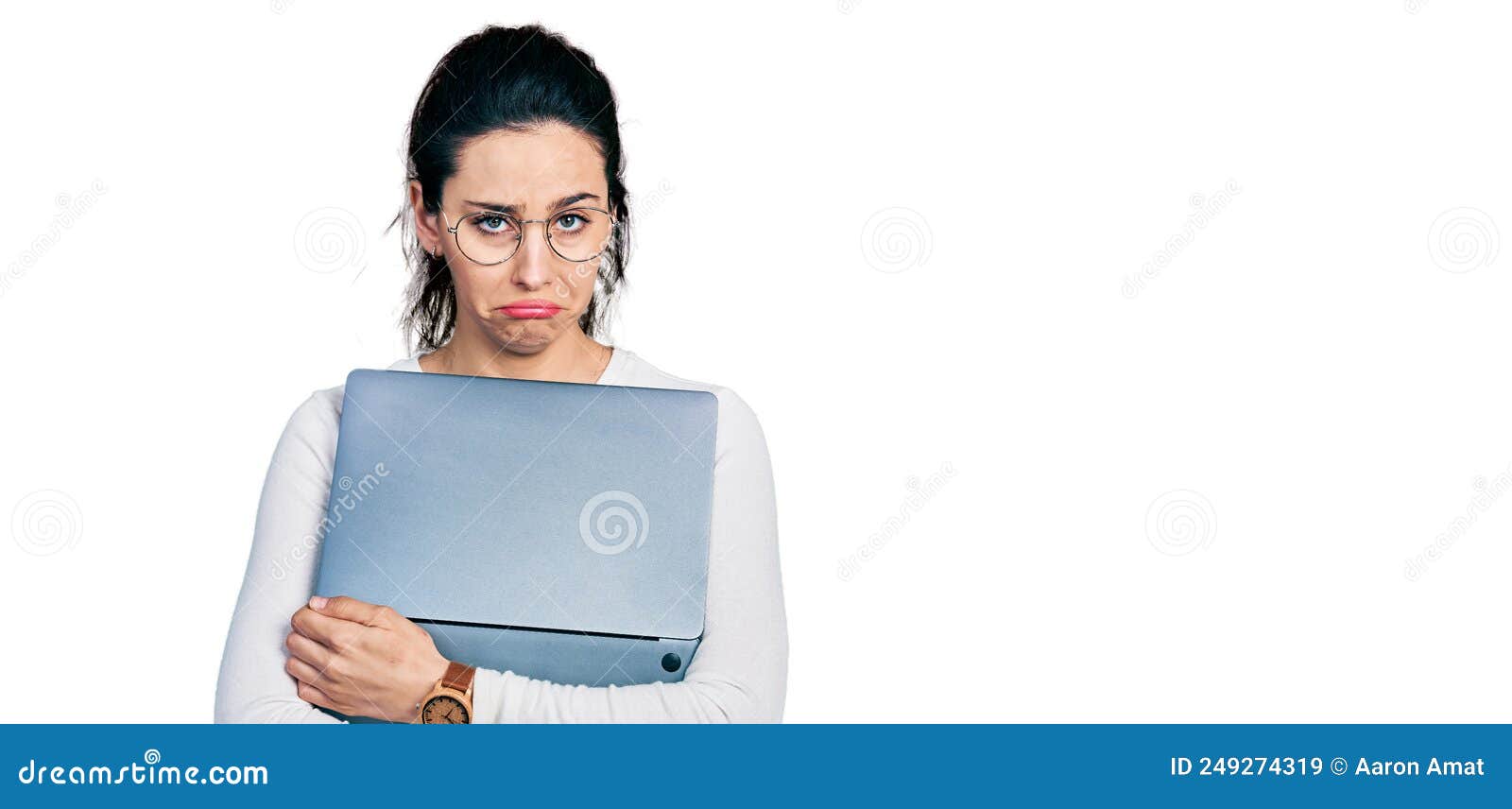 Young Hispanic Woman Working Using Computer Laptop Depressed and Worry ...