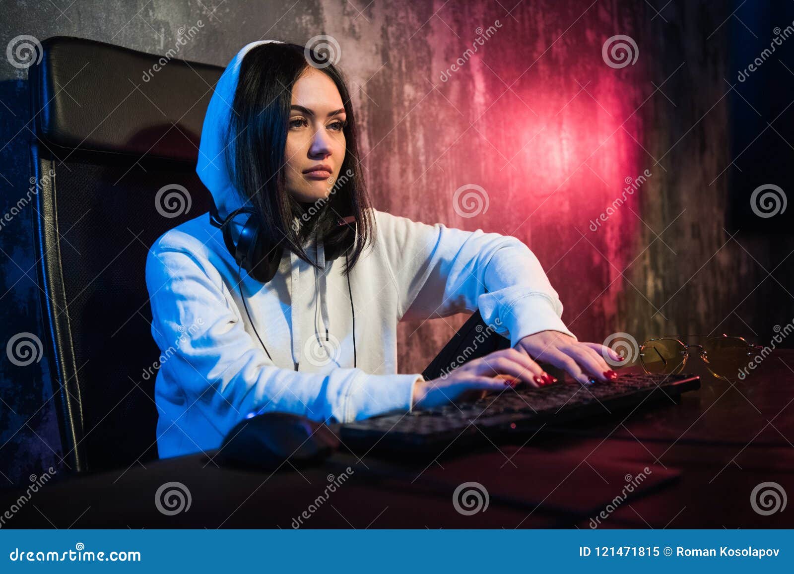 Young Hooded Female Hacker Developing Malware Stock Image - Image of ...