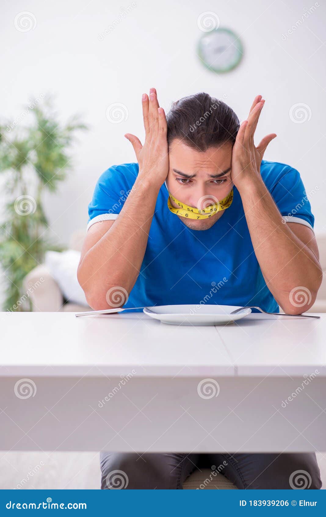 Young Hungry Man in Dieting Concept Stock Photo - Image of glutton ...