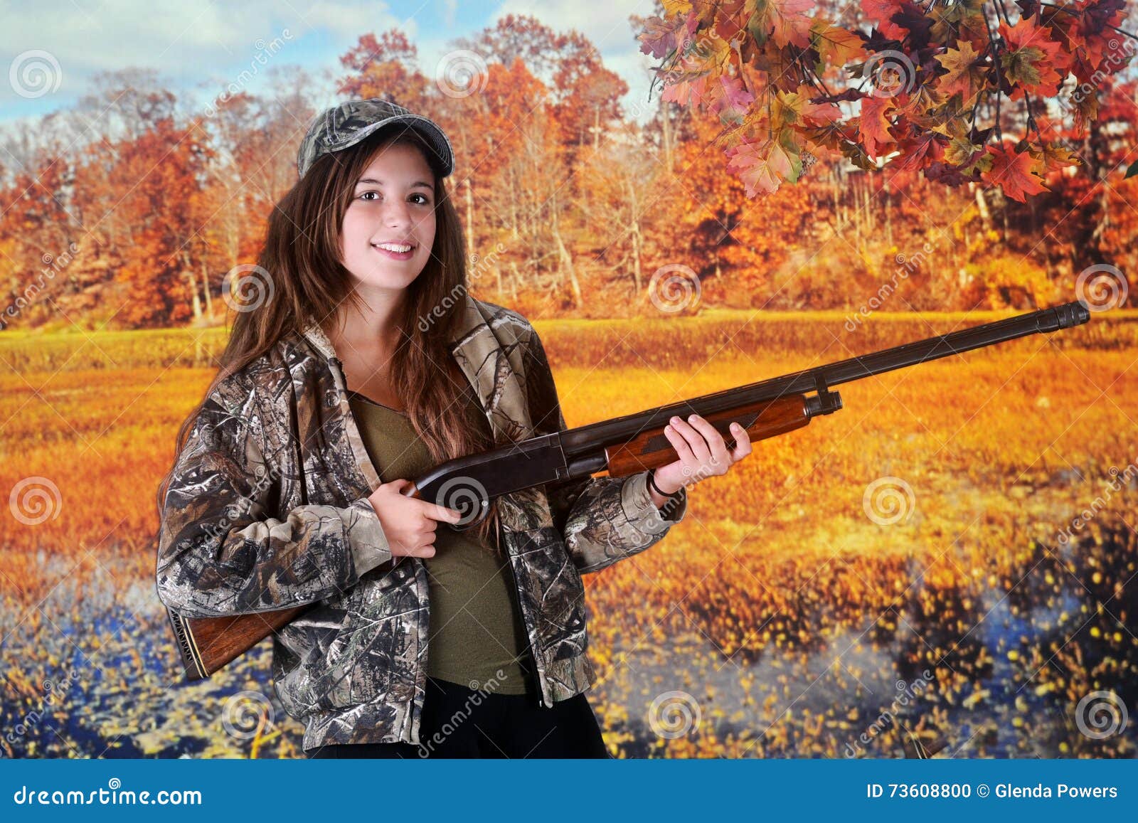 Young Hunter in the Fall stock photo. Image of girl, woods - 73608800