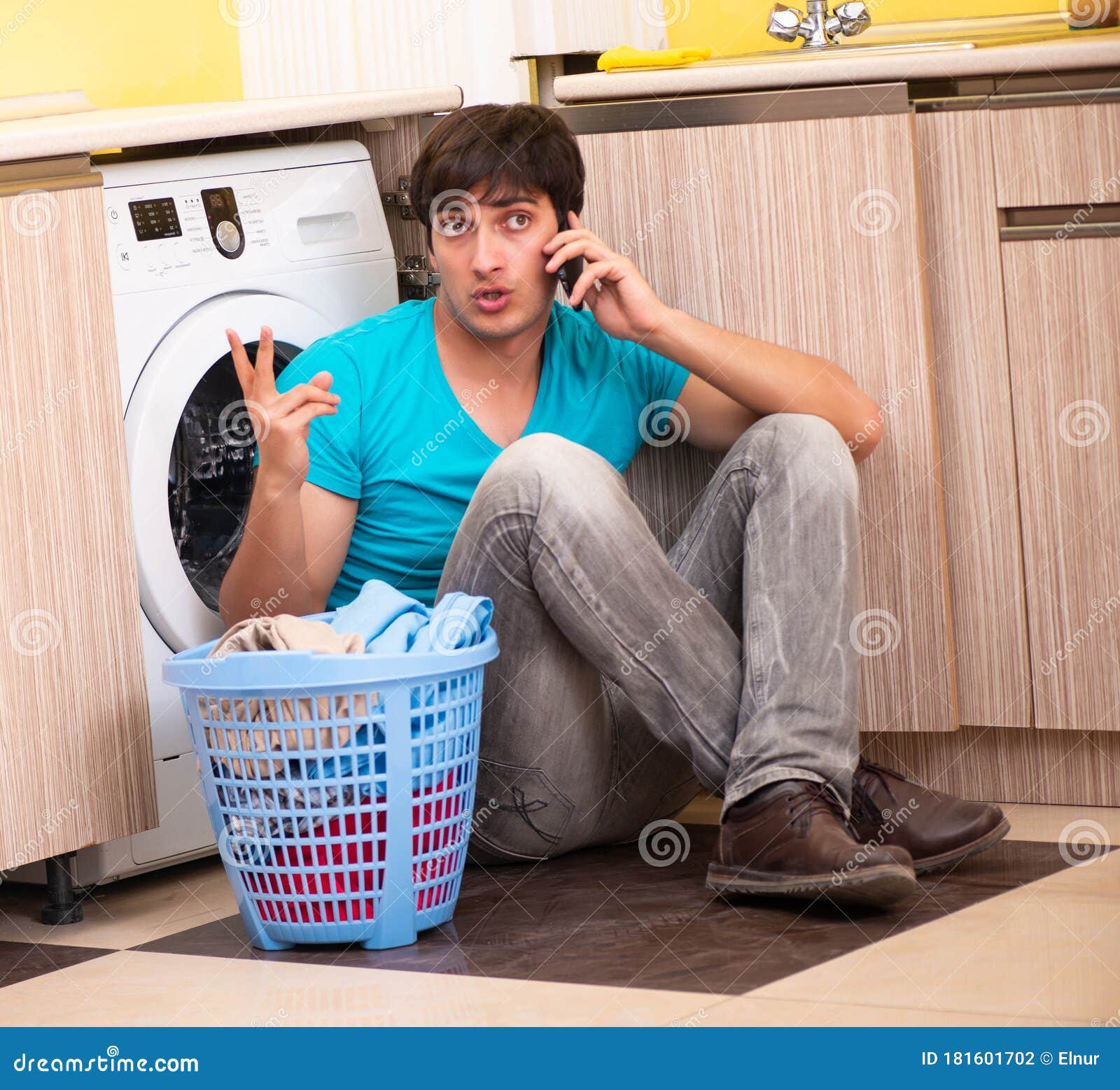 Young Husband Man Doing Laundry at Home Stock Photo - Image of ...