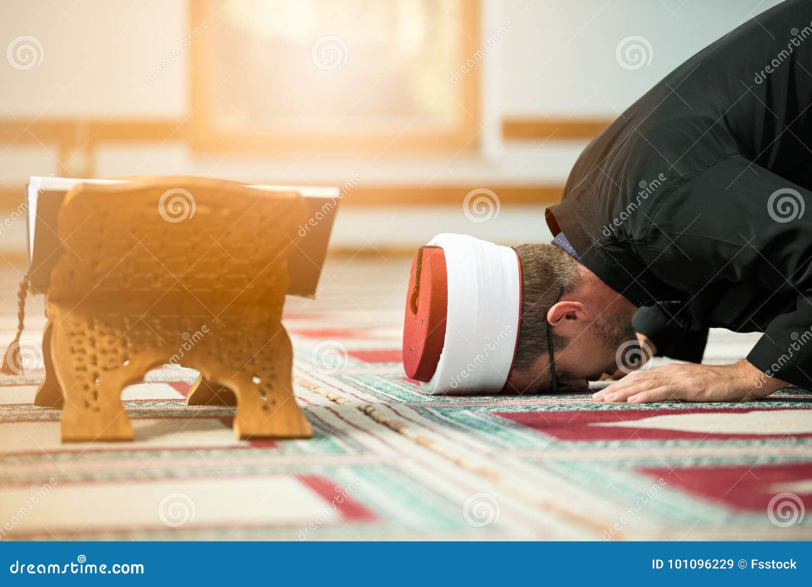 Young Imam Praying Inside of Beautiful Mosque Stock Image - Image of ...
