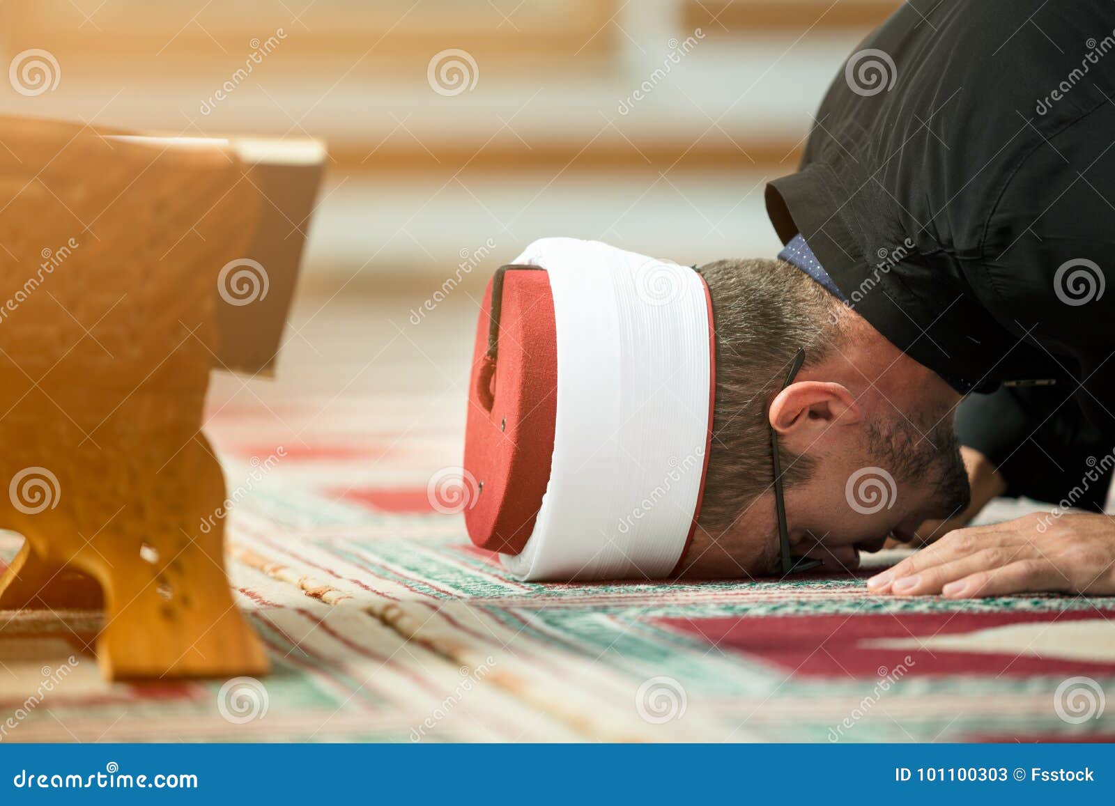 Young Imam Praying Inside of Beautiful Mosque Stock Image - Image of ...
