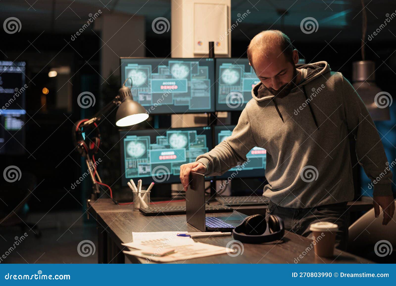 Young Impostor Closing Laptop after System Hack Failure Stock Photo ...