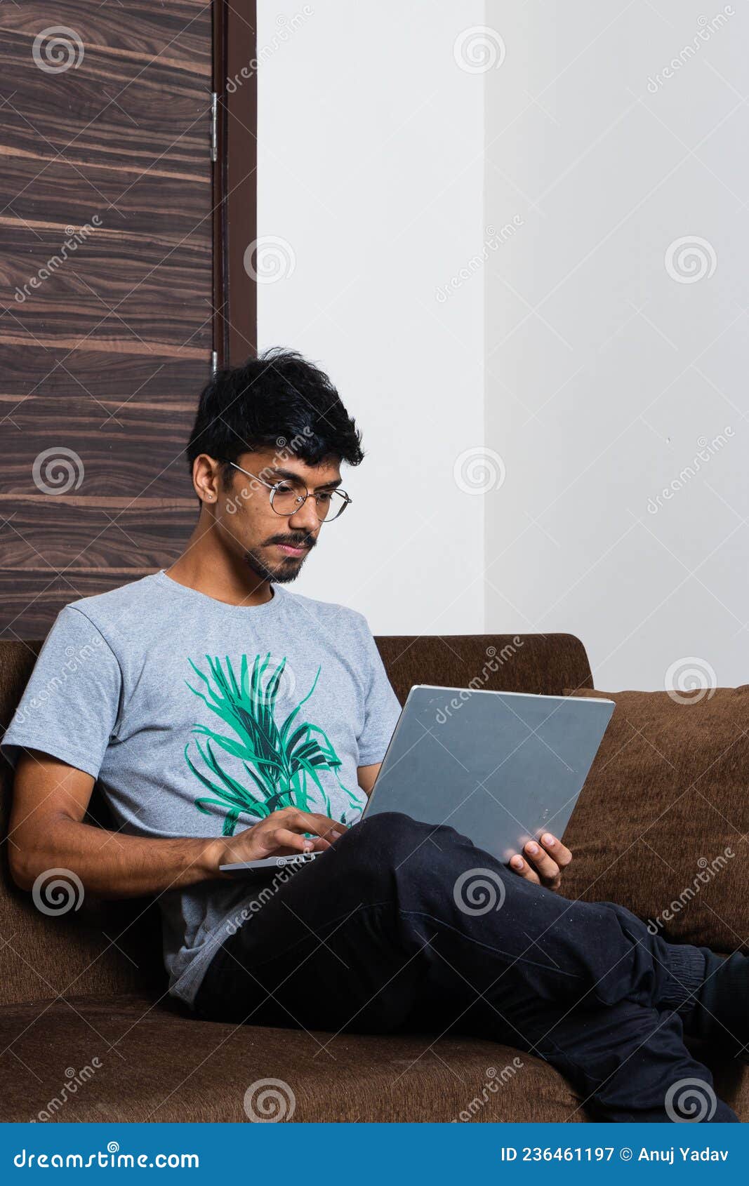 Young Indian Boy Working on His Laptop and Work from Home Stock Image ...