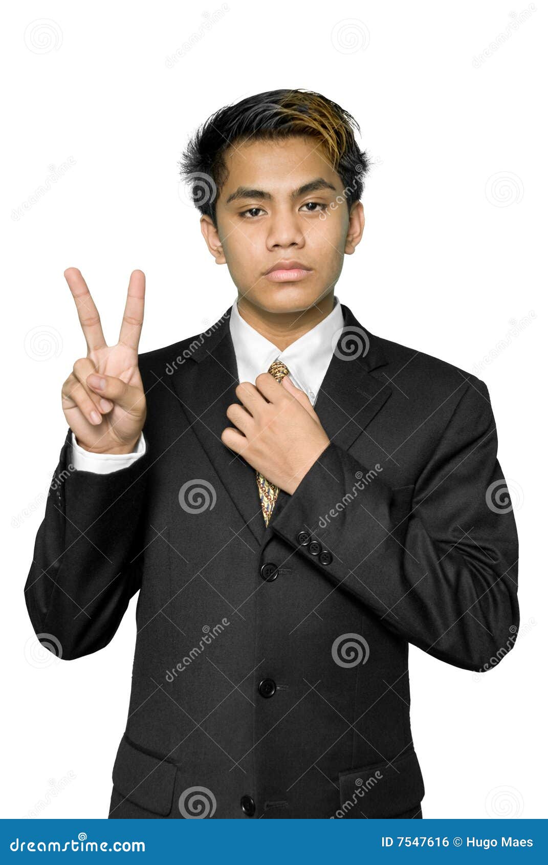 Young Indian Businessman Making V-sign Stock Photo - Image of salesman ...