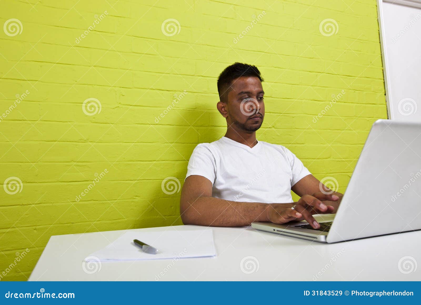 Young Indian Man Working at His Computer Stock Image - Image of ...