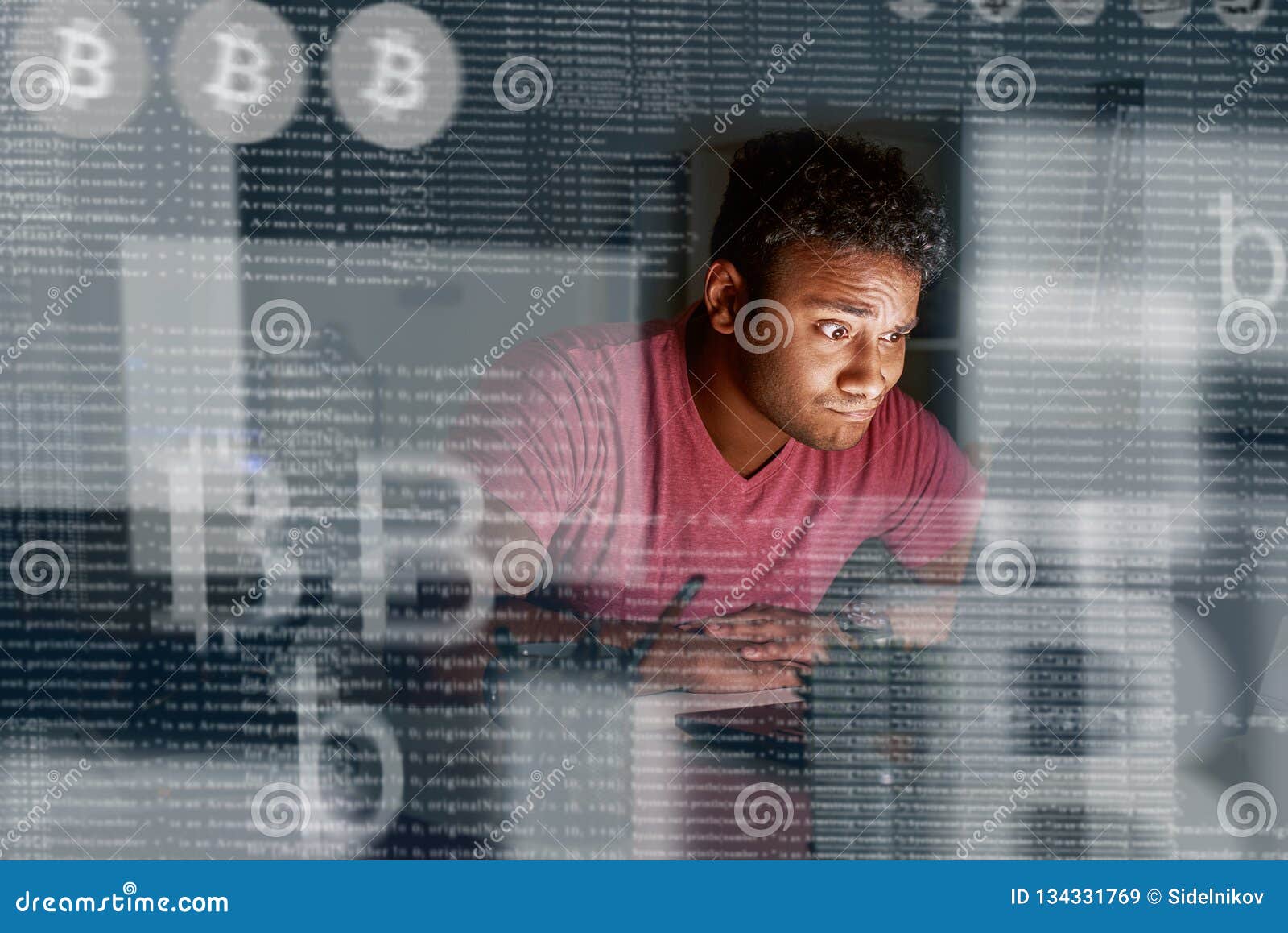 Young Indian Programmer Thinking How To Get More Cryptocurrency Stock ...